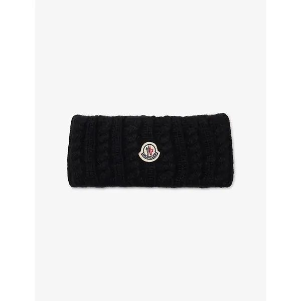 Moncler Logo-patch Cable Knit Headband - Black