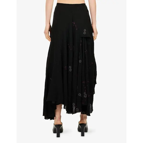 MARC LEBIHAN Embroidered Wool Blend Midi Skirt