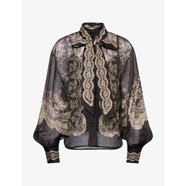 Zimmermann Clash Tie Printed Linen And Silk Blouse