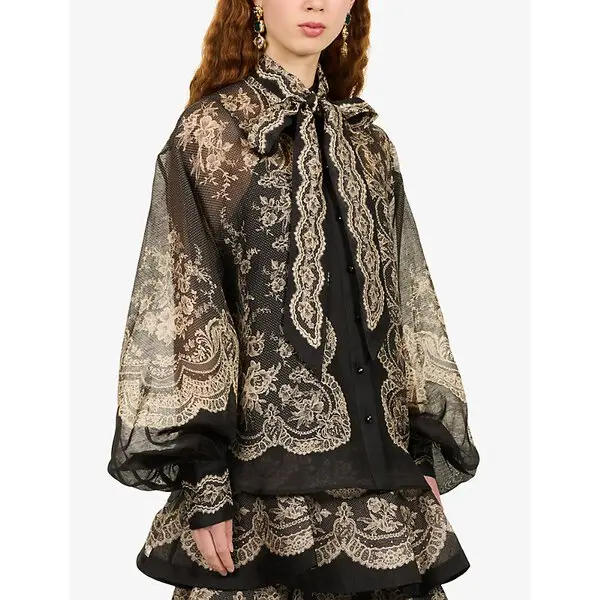 Zimmermann Clash Tie Printed Linen And Silk Blouse