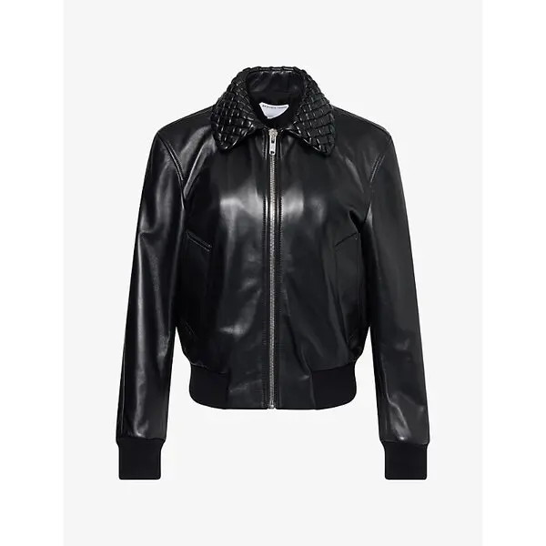 Bottega Veneta Padded Fluid Intrecciato Collar Leather Blouson Jacket - Double Black