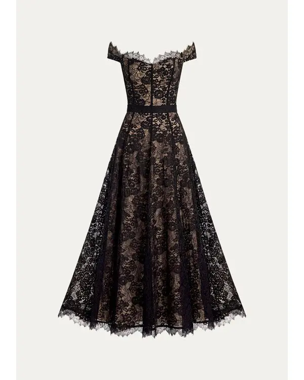 Alice + Olivia Viviana Off-the-shoulder Lace Gown