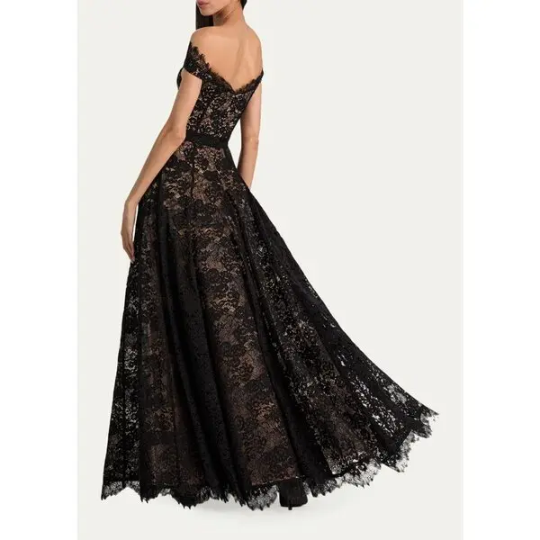 Alice + Olivia Viviana Off-the-shoulder Lace Gown