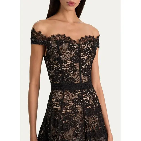 Alice + Olivia Viviana Off-the-shoulder Lace Gown