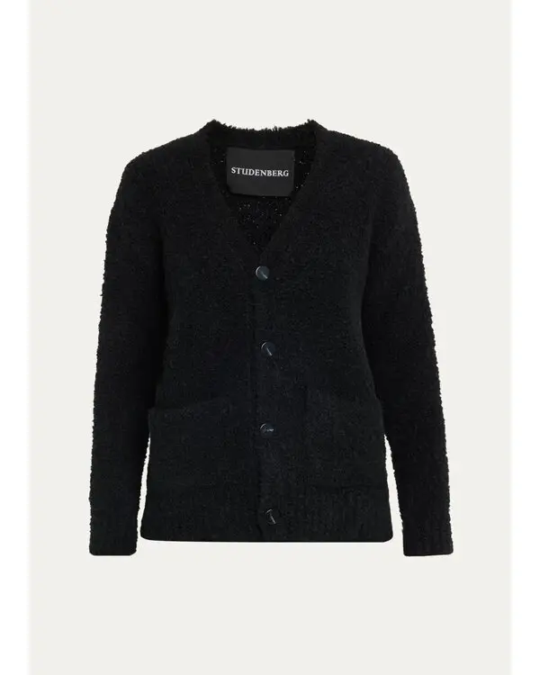STUDENBURG Camel Slub Boucle Pocket V-neck Cardigan