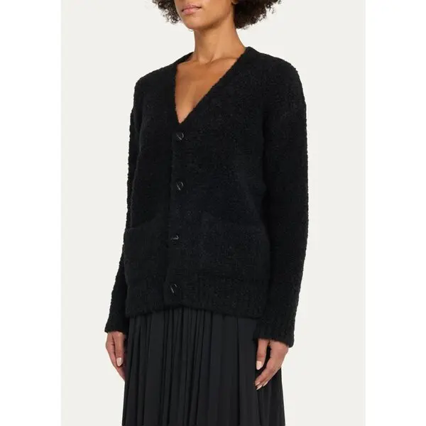 STUDENBURG Camel Slub Boucle Pocket V-neck Cardigan