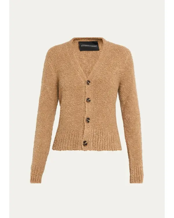 STUDENBURG Camel Slub Boucle V-neck Cardigan
