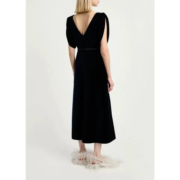 Erdem Embellished Velvet Short-sleeve A-line Midi Dress