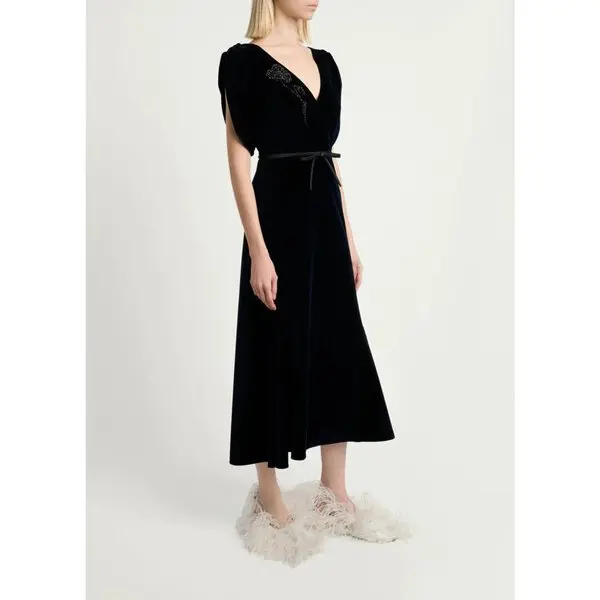 Erdem Embellished Velvet Short-sleeve A-line Midi Dress