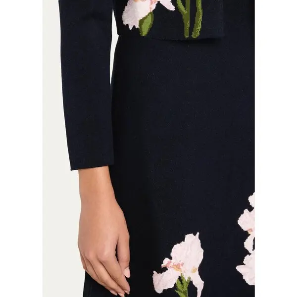 Oscar De La Renta Iris Knit Jacquard Crop Cardigan