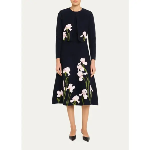 Oscar De La Renta Iris Knit Jacquard Crop Cardigan