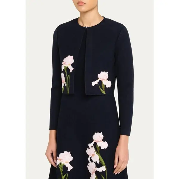 Oscar De La Renta Iris Knit Jacquard Crop Cardigan