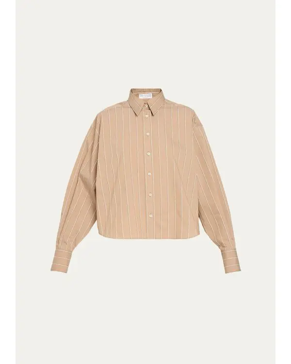 Brunello Cucinelli Triple Stripe Techno Cotton Long-sleeve Button-down Shirt - Brown
