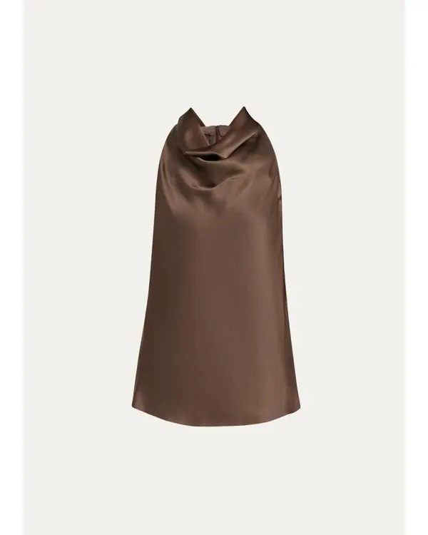 Brunello Cucinelli Fluid Silk Satin Cowl Halter Top