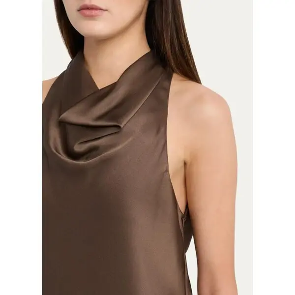 Brunello Cucinelli Fluid Silk Satin Cowl Halter Top