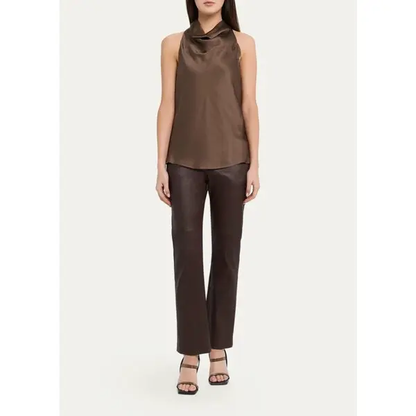 Brunello Cucinelli Fluid Silk Satin Cowl Halter Top