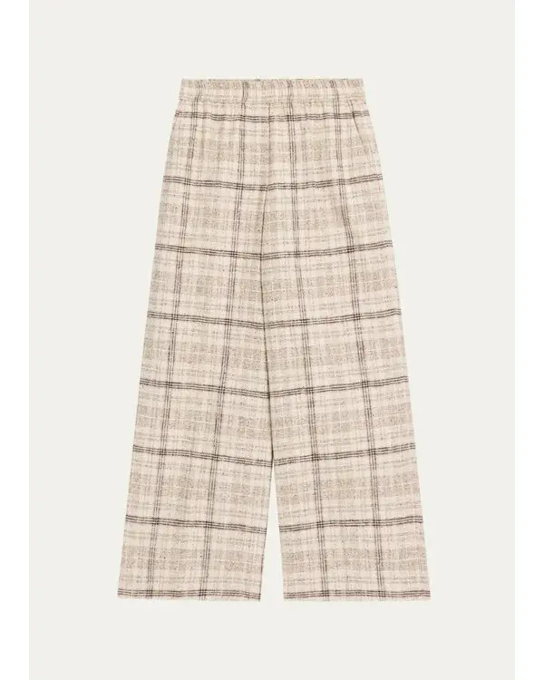 Brunello Cucinelli Cotton Silk Tweed Wide-leg Pull-on Pants