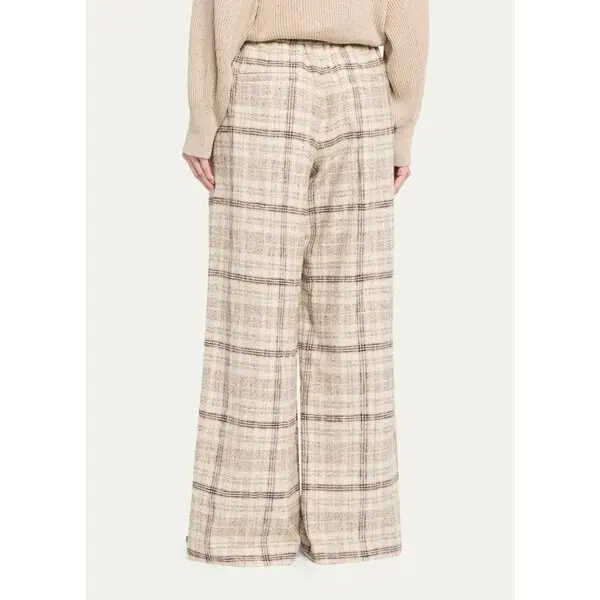 Brunello Cucinelli Cotton Silk Tweed Wide-leg Pull-on Pants