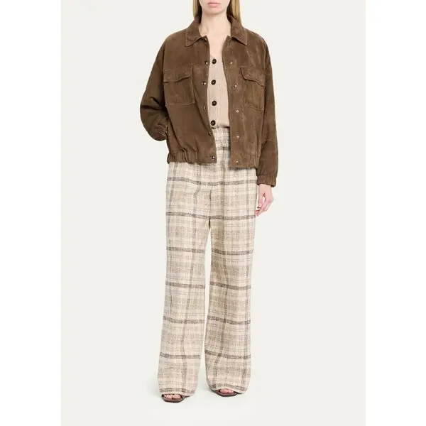 Brunello Cucinelli Cotton Silk Tweed Wide-leg Pull-on Pants