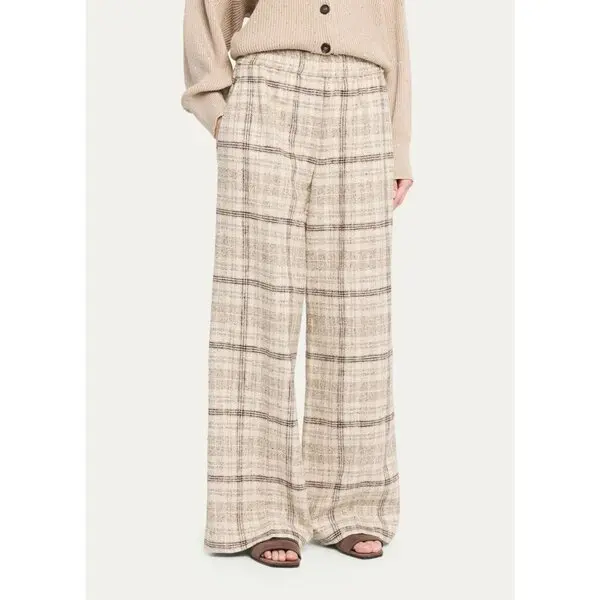 Brunello Cucinelli Cotton Silk Tweed Wide-leg Pull-on Pants