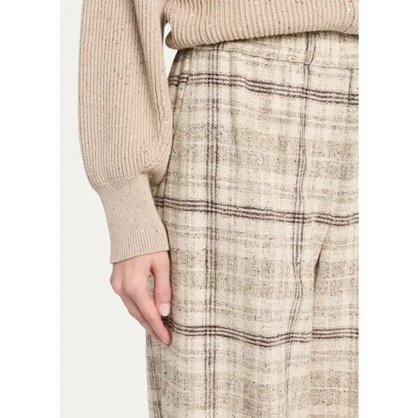 Brunello Cucinelli Cotton Silk Tweed Wide-leg Pull-on Pants