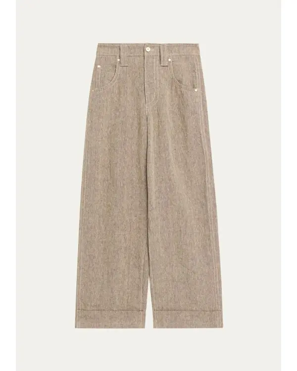 Brunello Cucinelli Rustic Linen Wide-leg Cuffed Pants