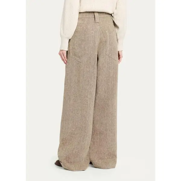 Brunello Cucinelli Rustic Linen Wide-leg Cuffed Pants