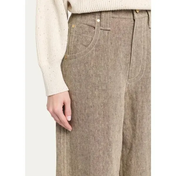 Brunello Cucinelli Rustic Linen Wide-leg Cuffed Pants