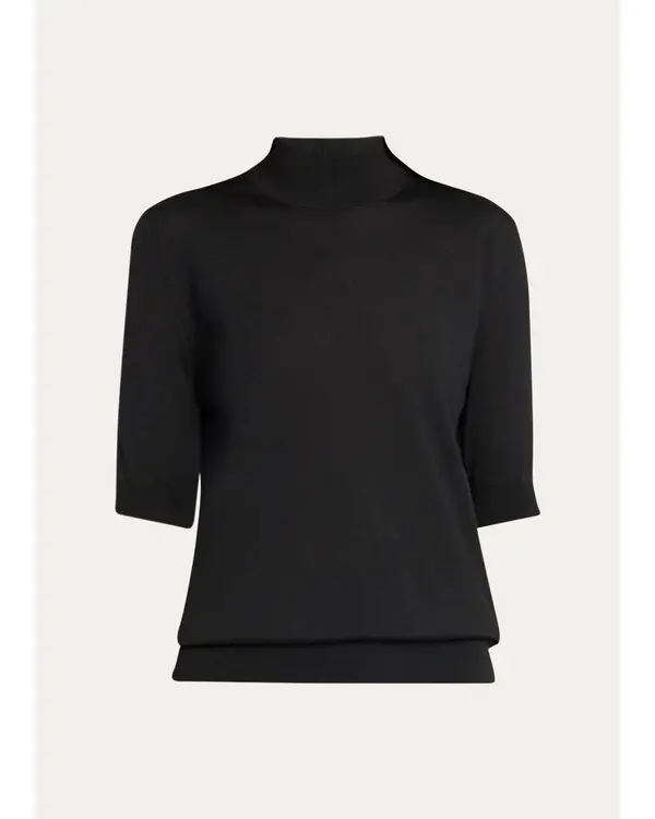 THE ROW Quser Mock-neck Fine Wool Elbow-sleeve Top