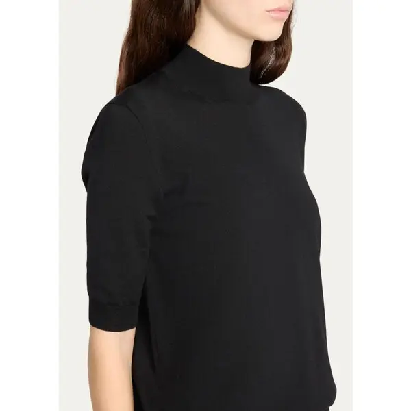 THE ROW Quser Mock-neck Fine Wool Elbow-sleeve Top