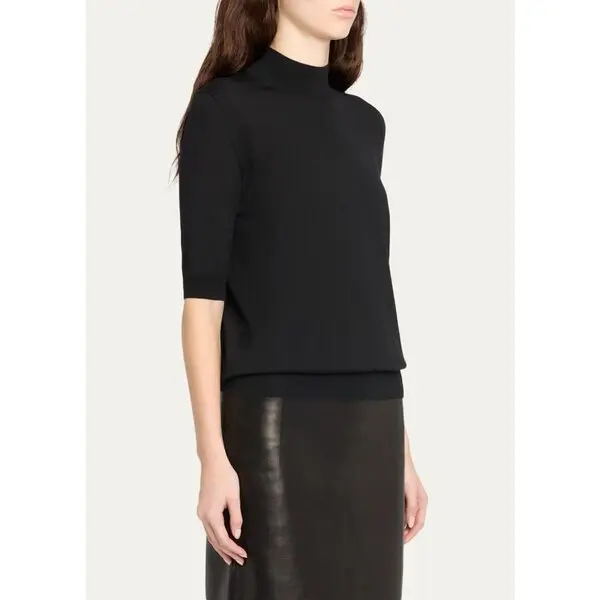 THE ROW Quser Mock-neck Fine Wool Elbow-sleeve Top