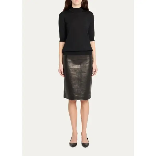 THE ROW Quser Mock-neck Fine Wool Elbow-sleeve Top