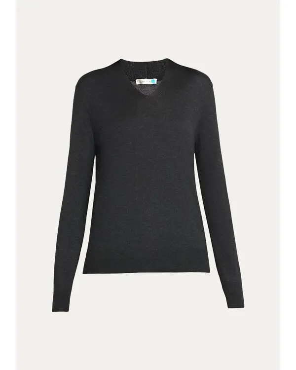 THE ROW Piro Cashmere-silk Fine Knit V-neck Sweater - Charcoal