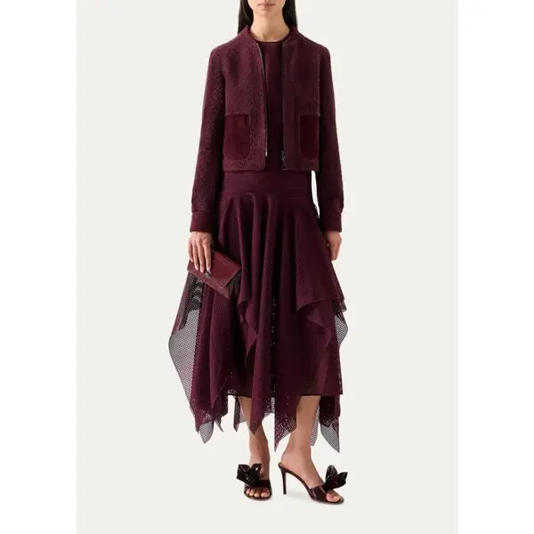 Akris Long-sleeve Techno Grid Weave Drop-waist Midi Dress