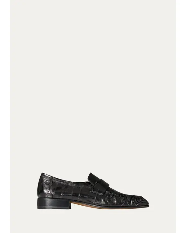 THE ROW Crinkled-leather Penny Loafers - Black
