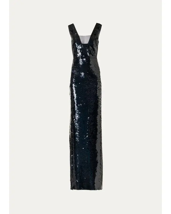 Akris Sleeveless Sequined Tulle Illusion Cutout Column Gown