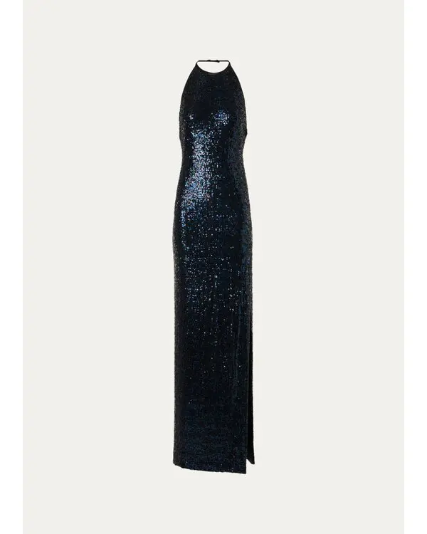 Akris Sequined Tulle Halter Slit Gown