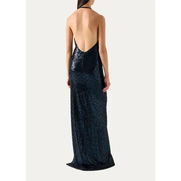 Akris Sequined Tulle Halter Slit Gown
