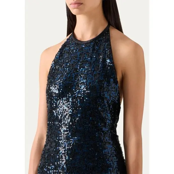Akris Sequined Tulle Halter Slit Gown