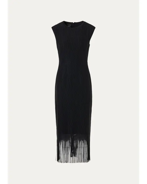 Akris Sleeveless Techno Guipure Fringed Midi Dress