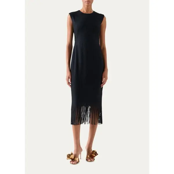 Akris Sleeveless Techno Guipure Fringed Midi Dress
