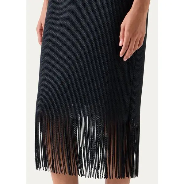Akris Sleeveless Techno Guipure Fringed Midi Dress