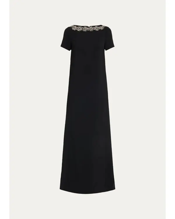 Carolina Herrera Embellished Boat-neck Crepe Short-sleeve Gown - Black