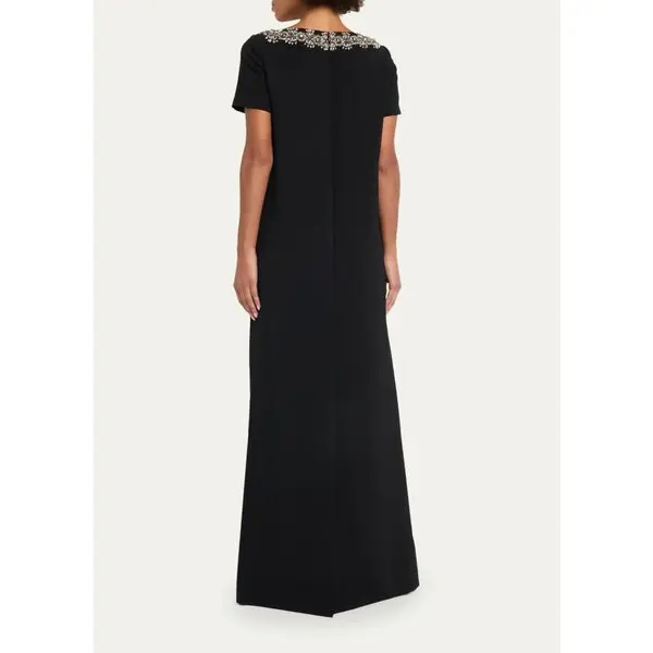 Carolina Herrera Embellished Boat-neck Crepe Short-sleeve Gown - Black
