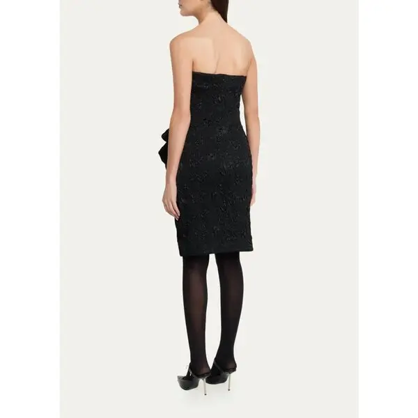 Balmain Strapless Bustier Floral Jacquard Draped Dress