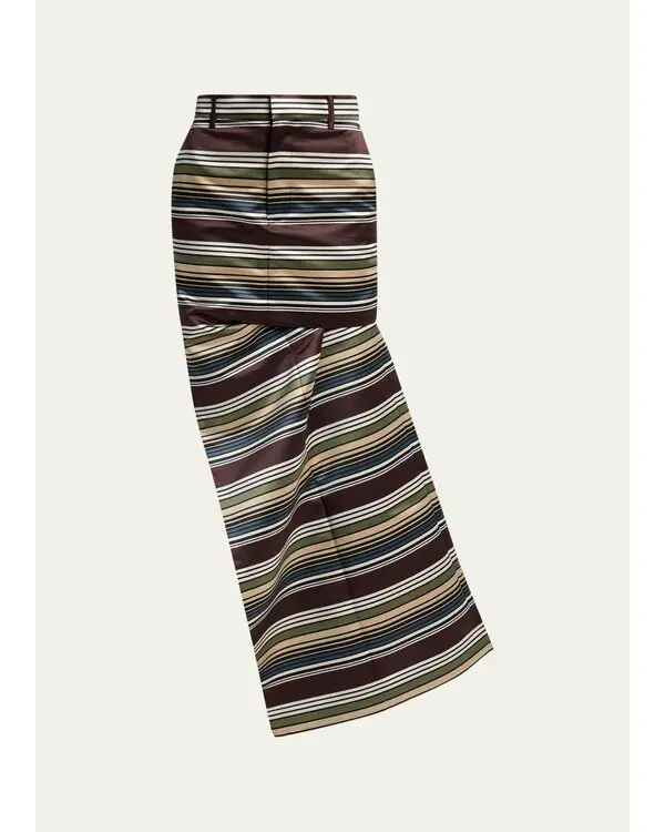Sacai Asymmetric Striped Satin Maxi Skirt - Brown