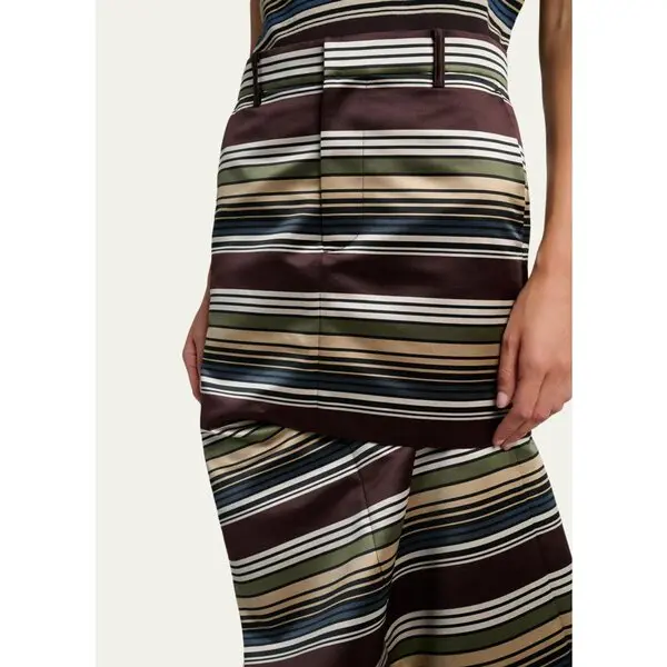 Sacai Asymmetric Striped Satin Maxi Skirt
