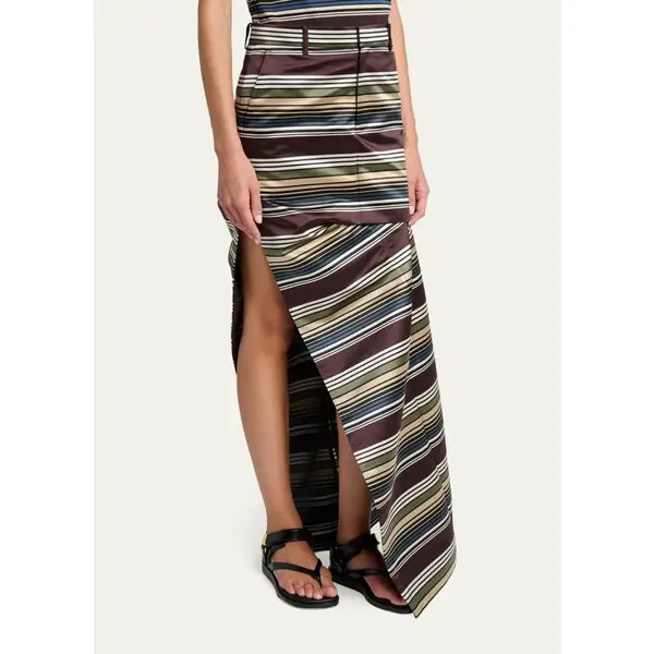 Sacai Asymmetric Striped Satin Maxi Skirt