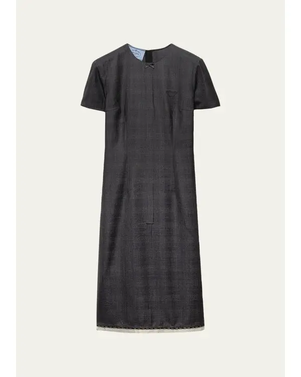 Prada Checkered Wool Short-sleeve Dress