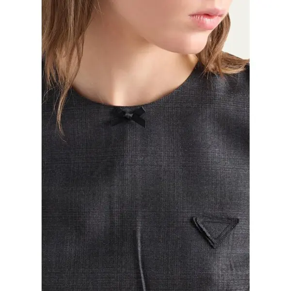 Prada Checkered Wool Short-sleeve Dress